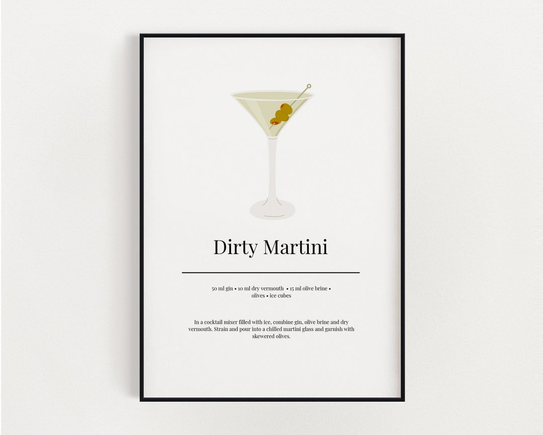 DIRTY MARTINI COCKTAIL Printable Wall Art | Kitchen Wall Art | Cocktail ...