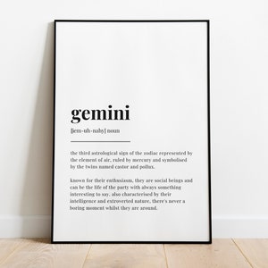 GEMINI DEFINITION PRINT, Wall Art Print, Gemini Gifts, Zodiac Gift ...
