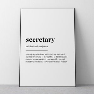 SECRETARY Definition Print, Wall Art Print, Definition Print, Quote ...