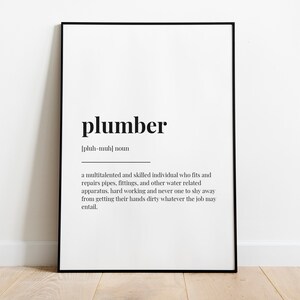 PLUMBER DEFINITION MEANING | Printable Wall Art | Gift for Plumber ...