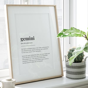 GEMINI DEFINITION PRINT, Wall Art Print, Gemini Gifts, Zodiac Gift ...