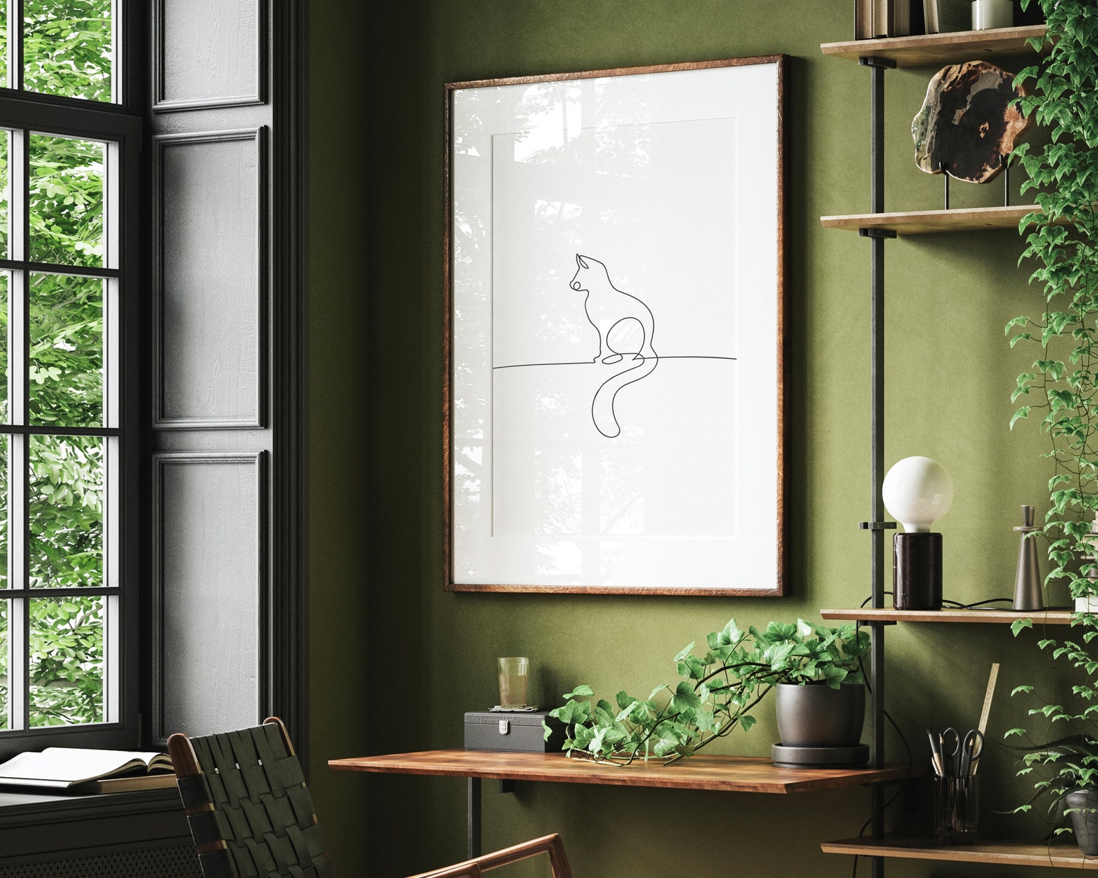 Cat Art Print Wall Art for Cat Lover Gift - Cat Line Art Digital Wall ...