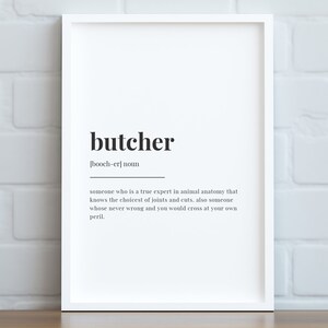 BUTCHER DEFINITION PRINT | Butcher Print | Gift for Butcher ...