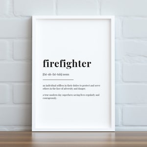 FIREFIGHTER DEFINITION PRINT | Wall Art Print | Firefighter Print ...