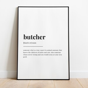 BUTCHER DEFINITION PRINT | Butcher Print | Gift for Butcher ...