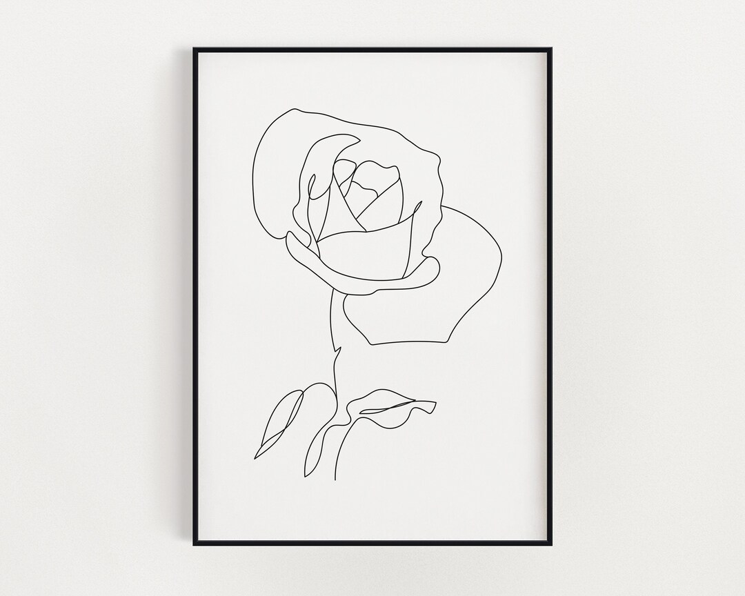 ROSE LINE DRAWING Print | Printable Wall Art | Instant Download Black ...