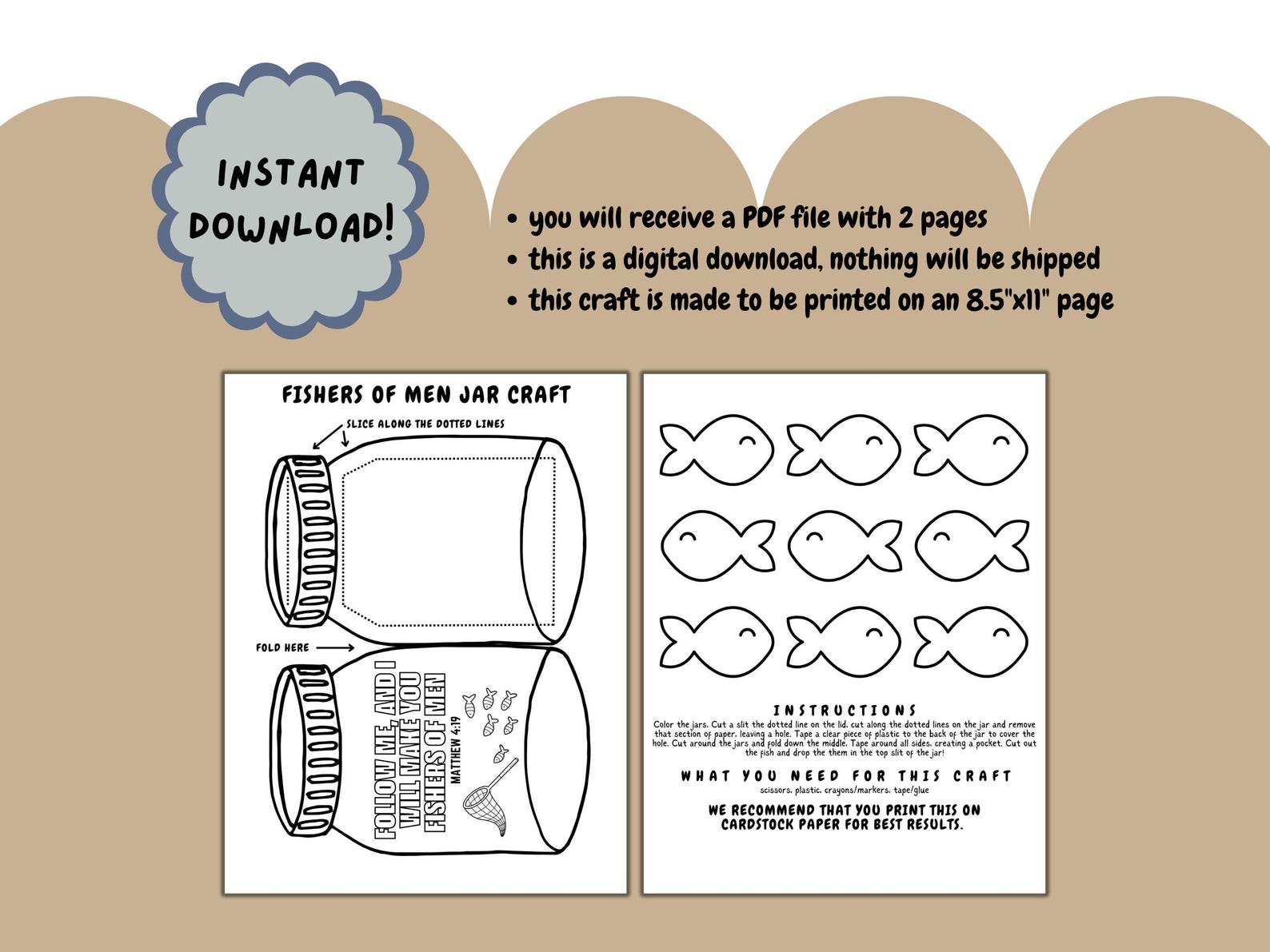 Fishers of Men Printable Jar Craft, Bible Lesson Craft, Sunday School ...