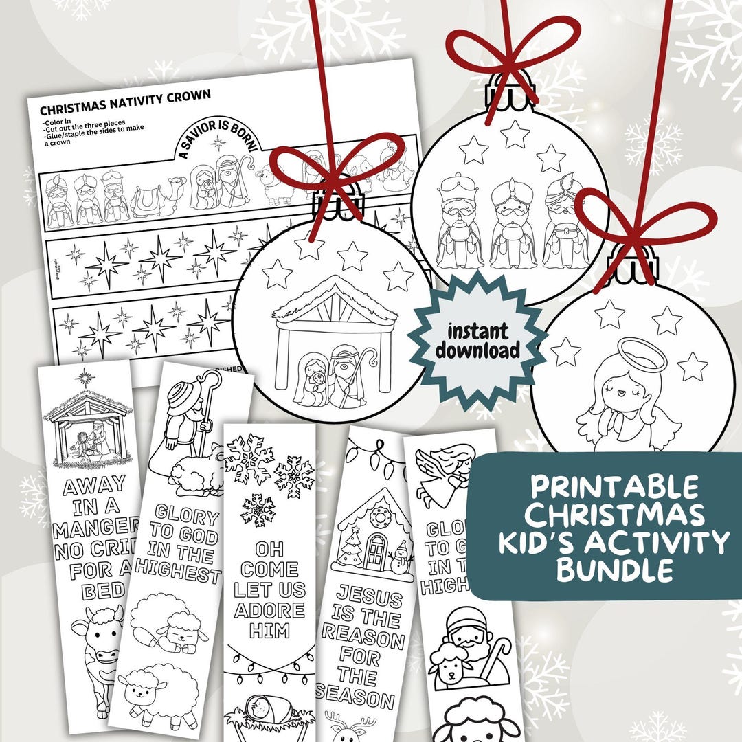 Christmas Kid's Activity Craft Bundle, Nativity Crown, Paper Ornaments ...