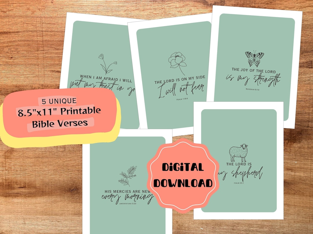 5 Bible Verses Printable Digital Download 8.5x11 PDF Scripture Verses ...