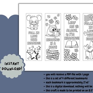 Printable Bookmarks Fall Reading Coloring Bookmarks, Black & White ...