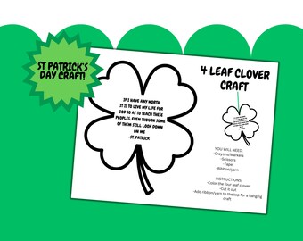 St. Patrick's Day Kid's Craft Bundle, 4 Leaf Clover Craft, Pot of Gold ...