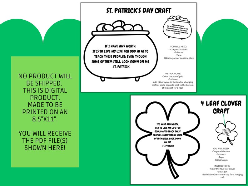 St. Patrick's Day Kid's Craft Bundle, 4 Leaf Clover Craft, Pot of Gold ...