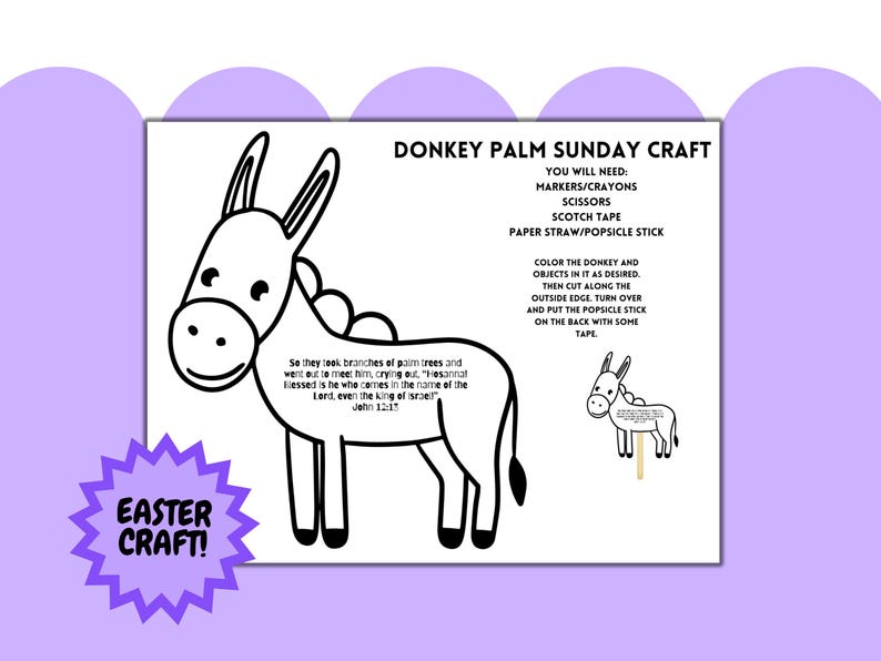 Palm Sunday Easter Week Donkey Craft, Kid's Craft, Sunday School Craft ...