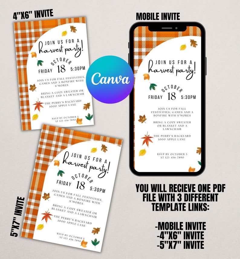 Editable Fall Harvest Party Invitation Template | Autumn Bonfire Invite ...
