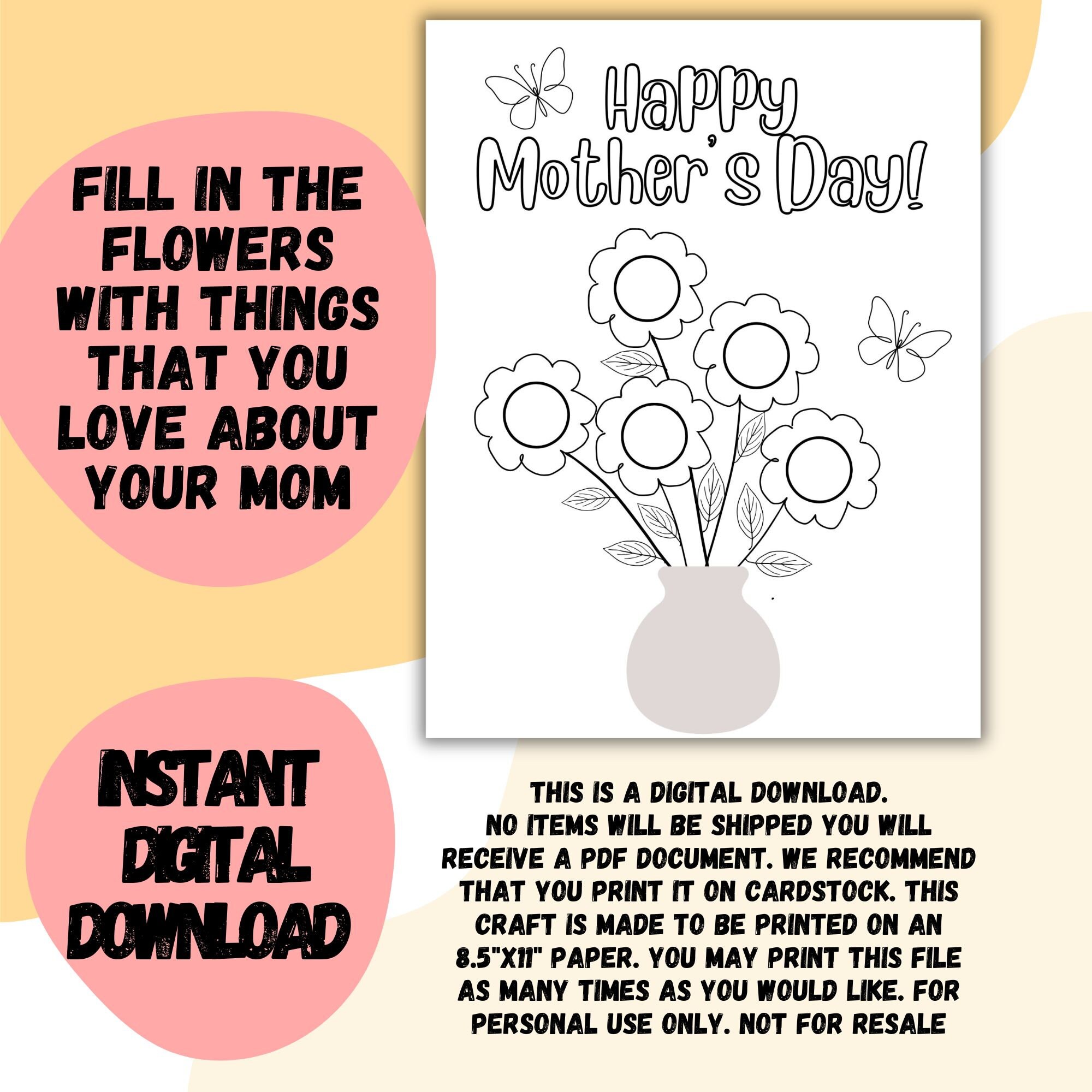 Mother's Day Printable Questionnaire Flower Bouquet, My Mom is Fill in ...