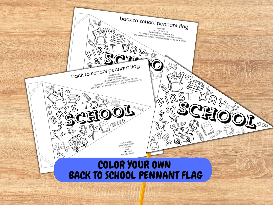 Back to School Coloring Flag Pennant Craft for Kids, Classroom Activity ...
