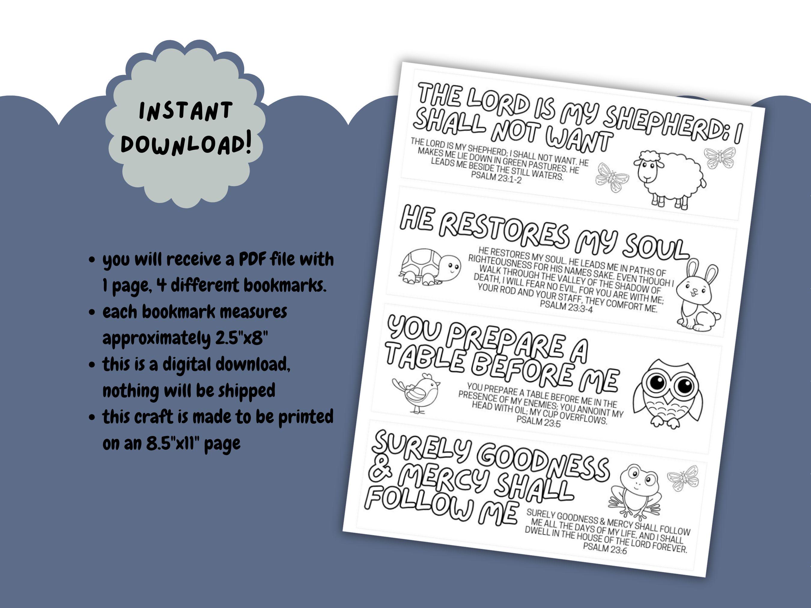 Kid's Psalm 23 Printable Coloring Bookmarks, Religious Craft, the Lord ...