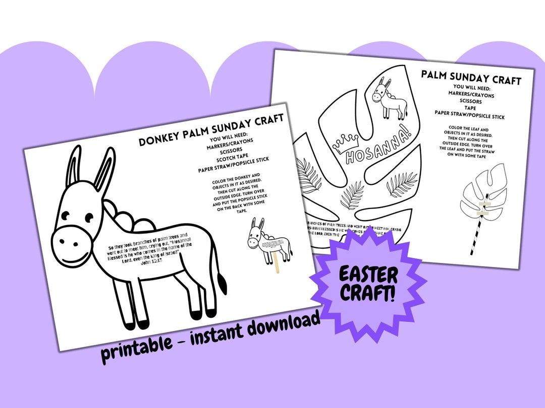 Palm Sunday Easter Week Kid's Craft Bundle, Donkey Craft, Palm Leaf ...