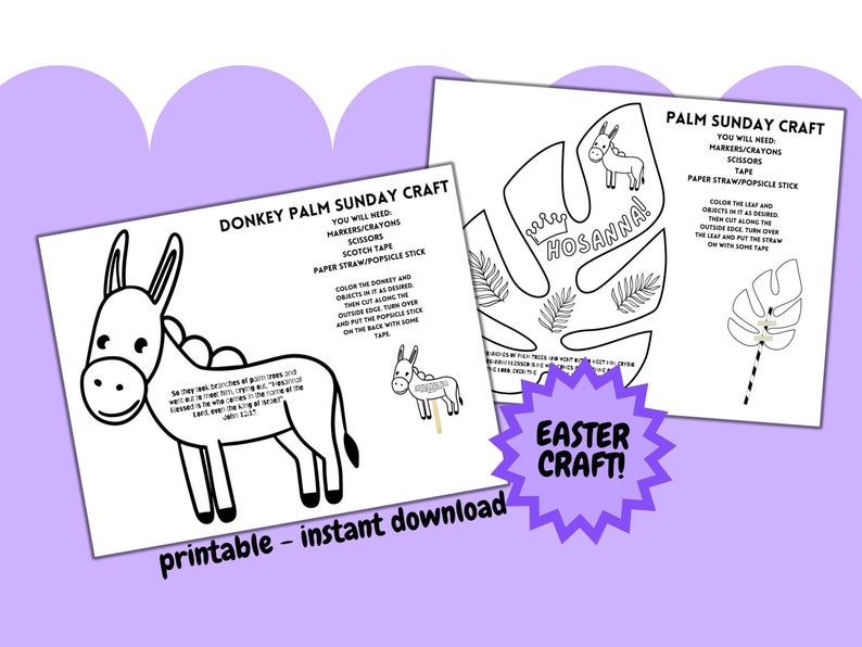 Palm Sunday Easter Week Kid's Craft Bundle, Donkey Craft, Palm Leaf ...