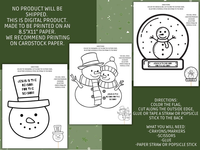 Snowman Christmas Kid's Cut Out and Coloring Craft Bundle, Sunday ...