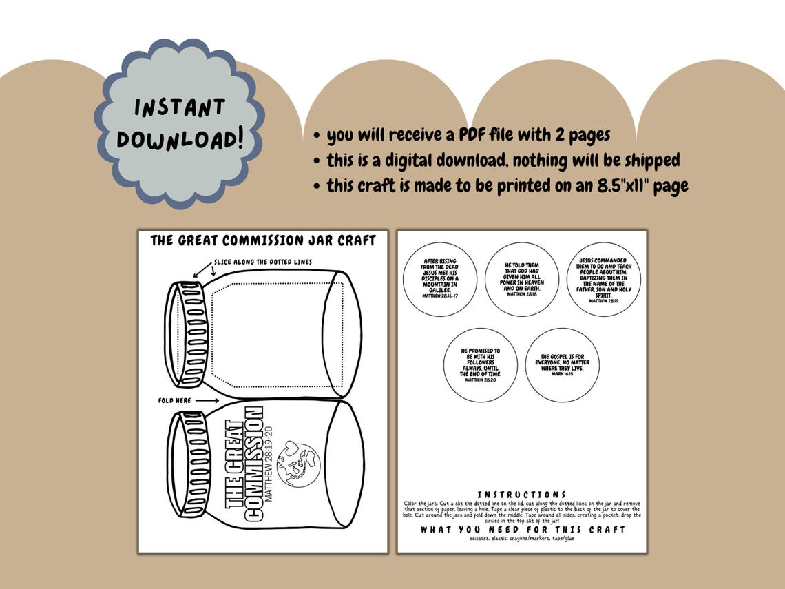 The Great Commission Printable Jar Bible Craft, Printable Bible ...