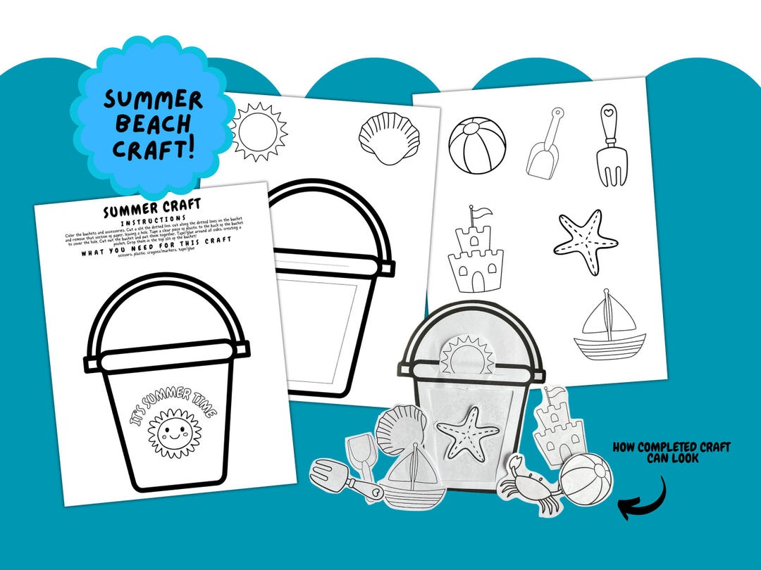 Summer Bucket Beach Printable Craft, Bucket and Sand Toys, Summer ...