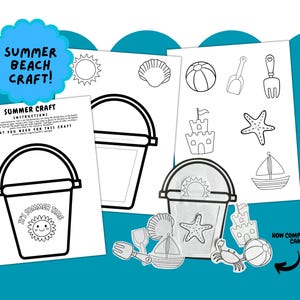 Summer Bucket Beach Printable Craft, Bucket and Sand Toys, Summer ...