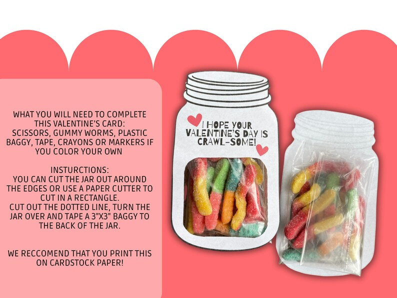 Gummy Worm Jar Valentine Card Craft, Preschool Valentine, Valentine ...