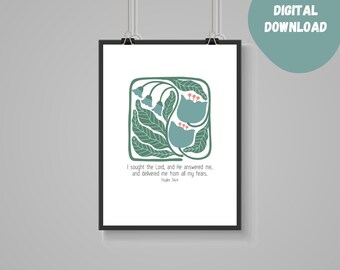 Psalm 34:4 Scripture Digital Print - 'I Sought the Lord and He Answered ...