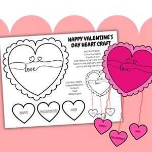 Valentine's Day Printable Heart Craft, Happy Valentine's Day Craft ...