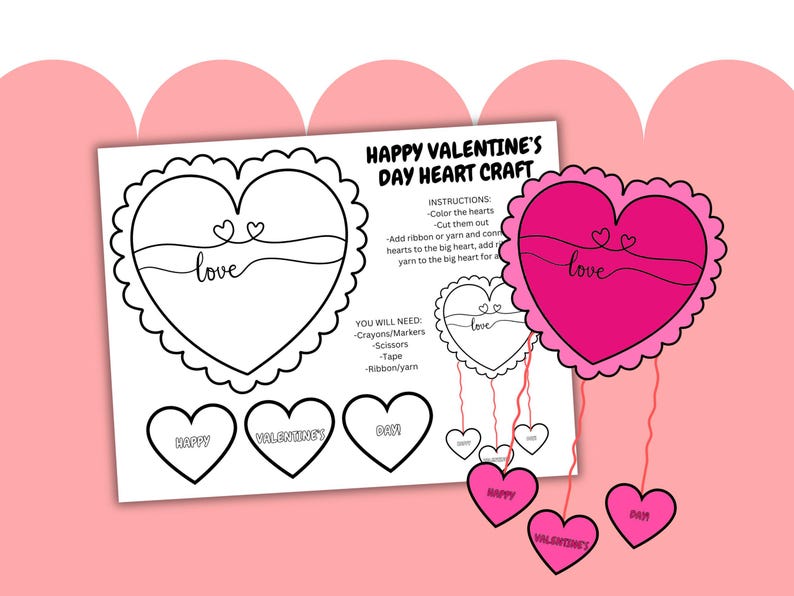 Valentine's Day Printable Heart Craft, Happy Valentine's Day Craft ...