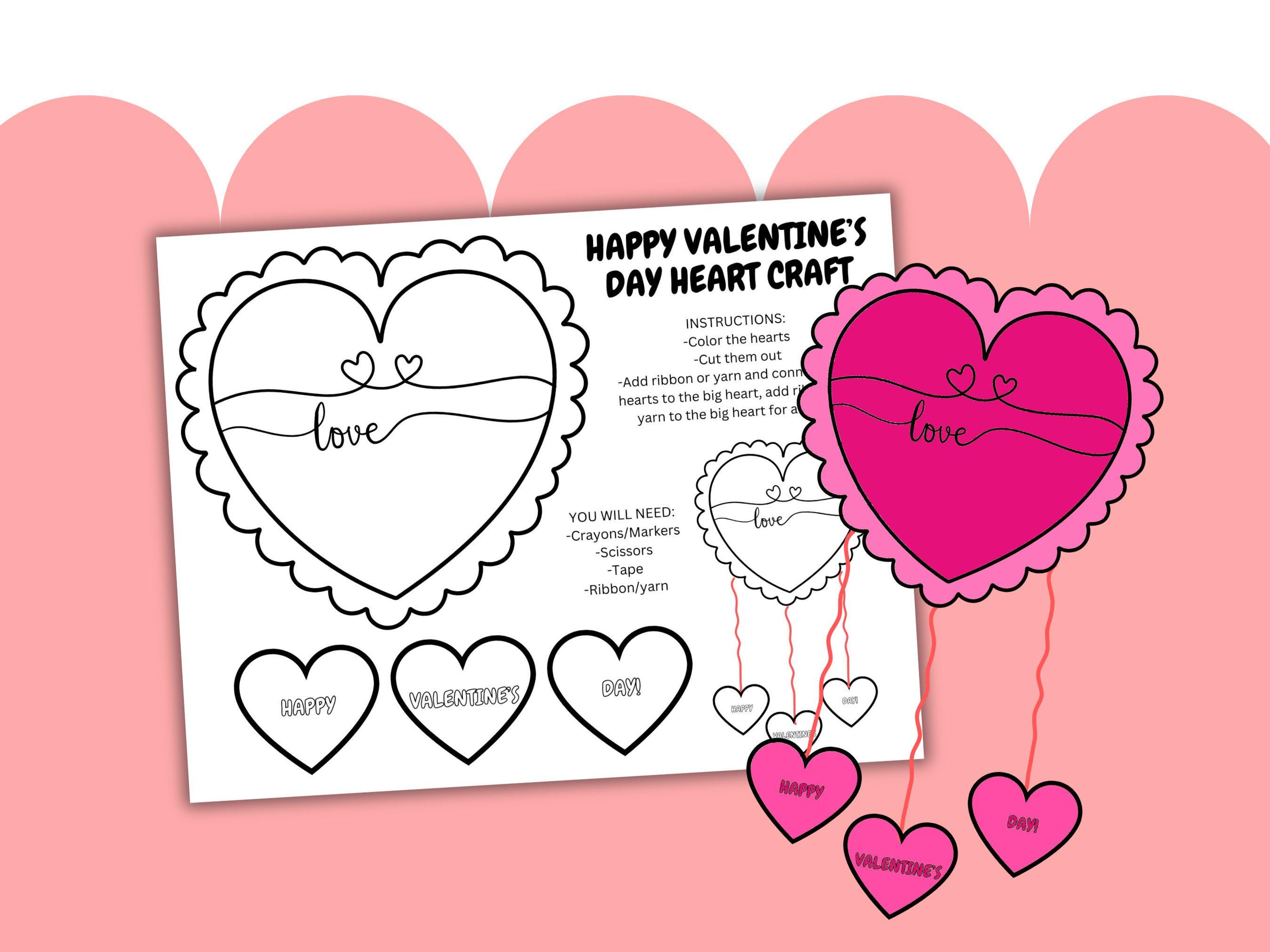 Valentine's Day Printable Heart Craft, Happy Valentine's Day Craft ...