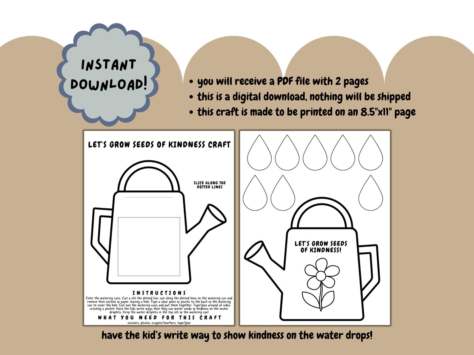 Printable Grow Seeds of Kindness Craft for Kids, Kindness Watering Can ...