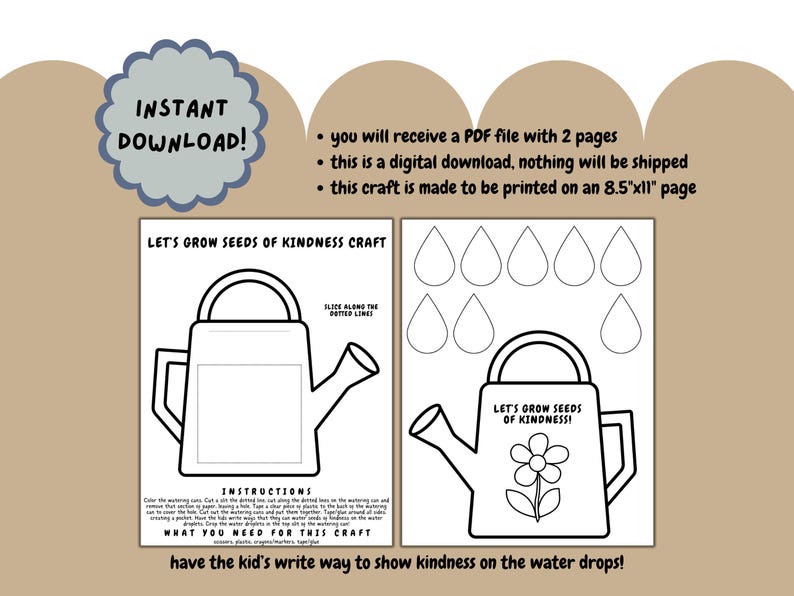 Printable Grow Seeds of Kindness Craft for Kids, Kindness Watering Can ...