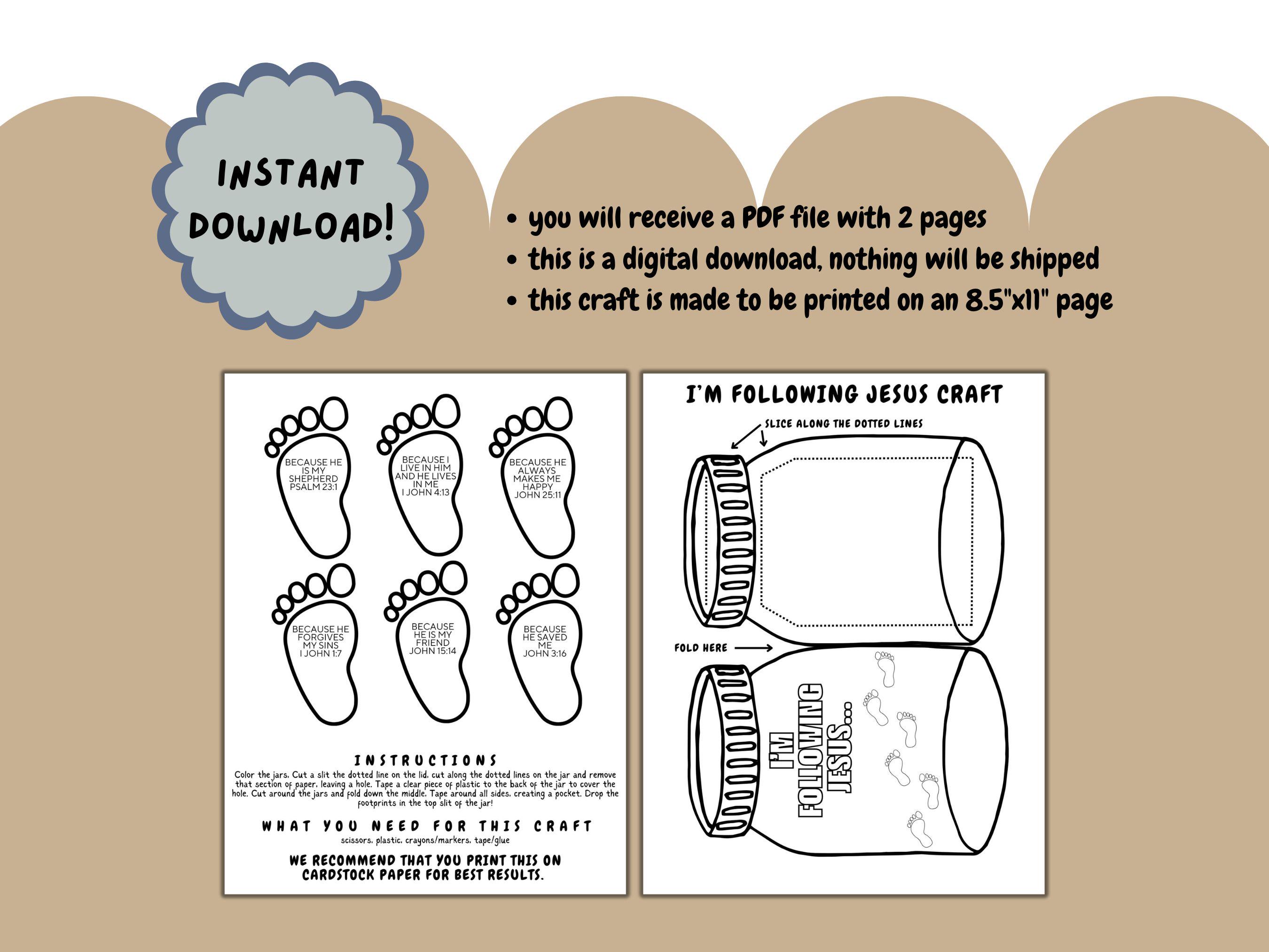 Following Jesus Footprint Printable Jar Kid's Craft, Printable Sunday ...