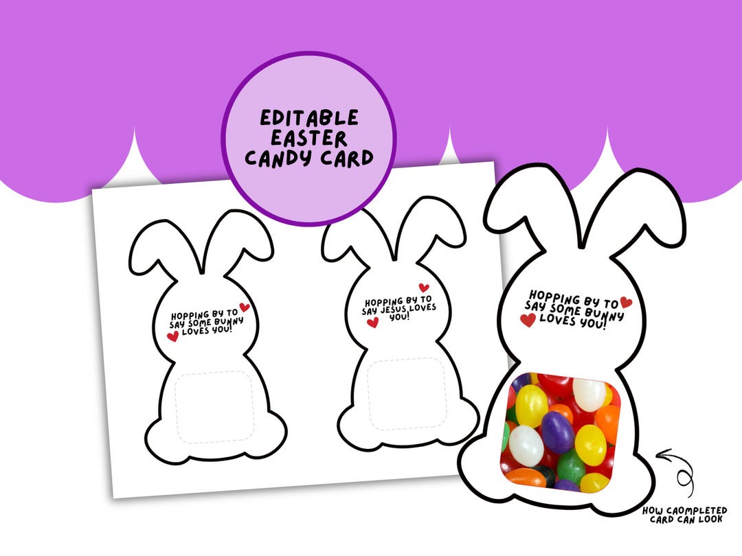 Easter Candy Card Printable, Editable in Canva, Bunny Shape, Easter ...