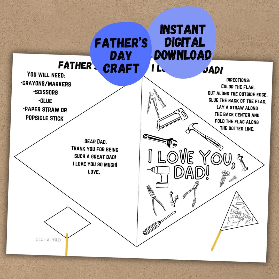 Father's Day Printable Tools Flag Craft Instant Digital Download PDF ...