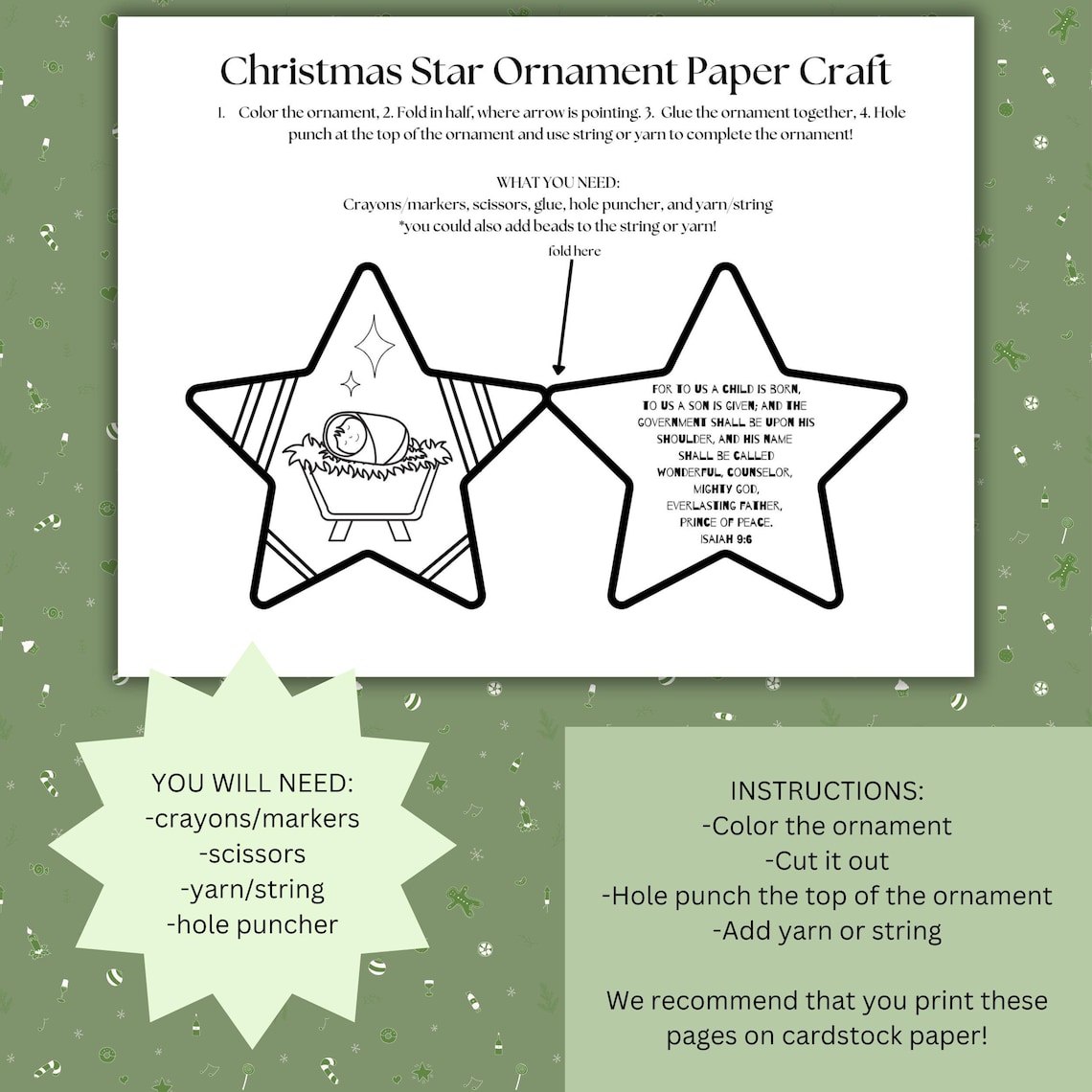 Christmas Kid's Star Ornament Craft, Printable Cut Out and Color ...