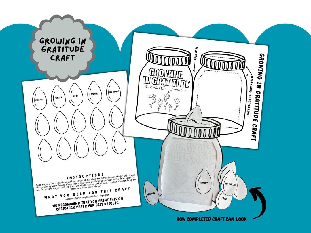 Growing in Gratitude Seed Flower Jar Printable Craft for Kids, Sunday ...