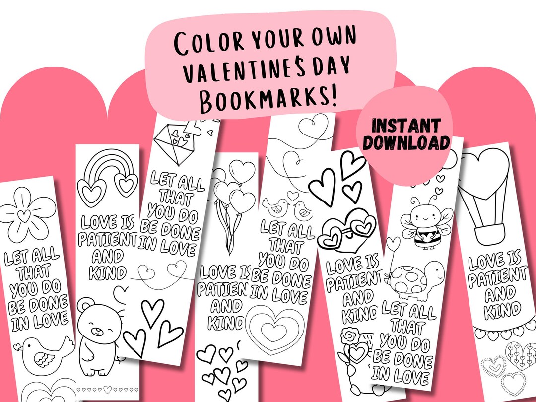 Valentine's Day Printable Coloring Bookmarks, Happy Valentine's Day ...