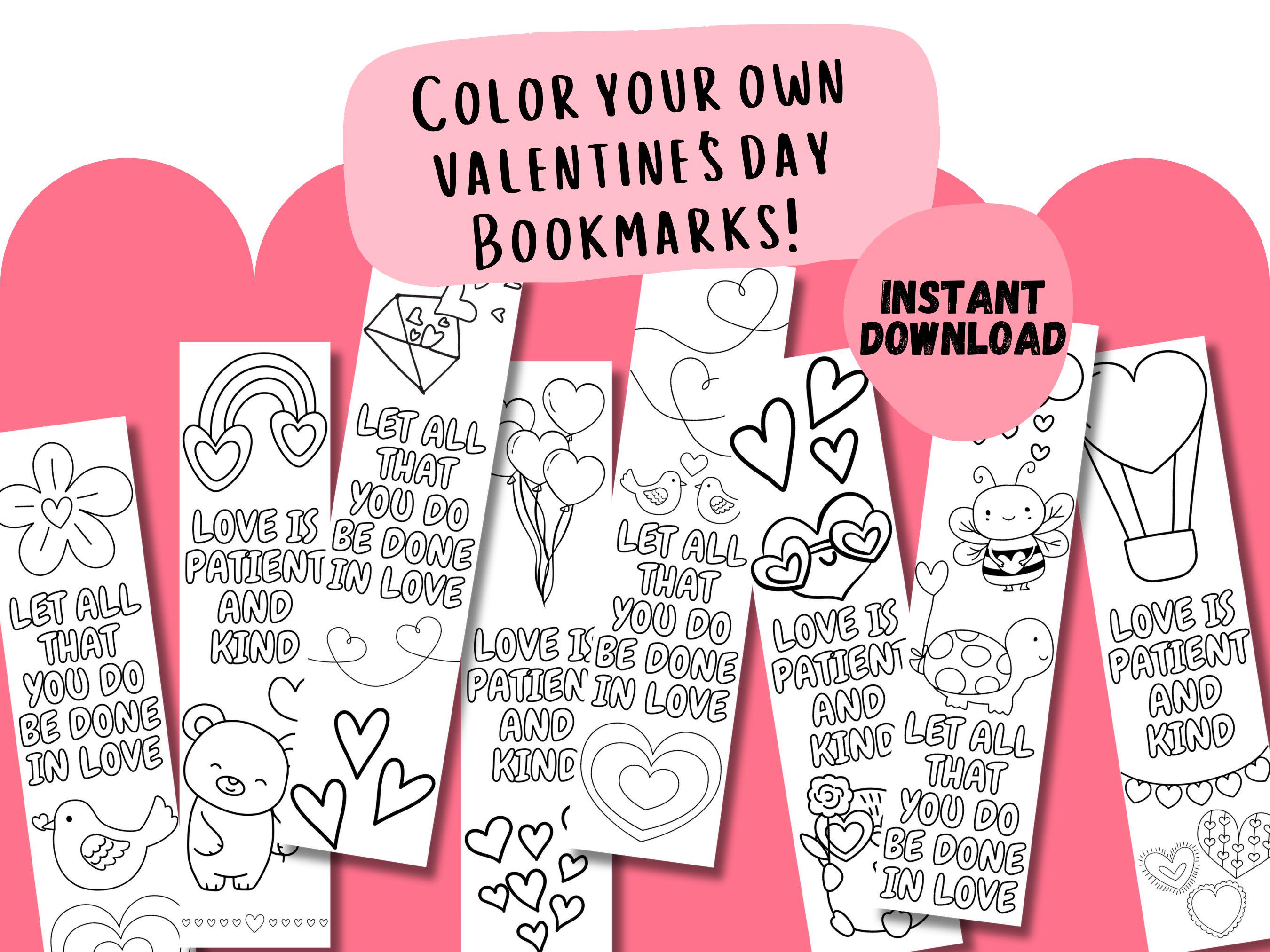 Valentine's Day Printable Coloring Bookmarks, Happy Valentine's Day ...