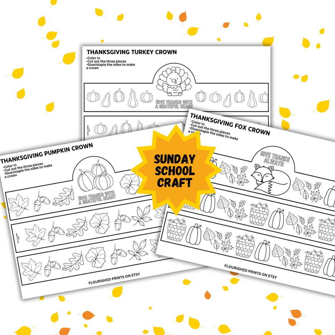 Thanksgiving Crowns Cut Out and Coloring Craft, Religious Sunday School ...
