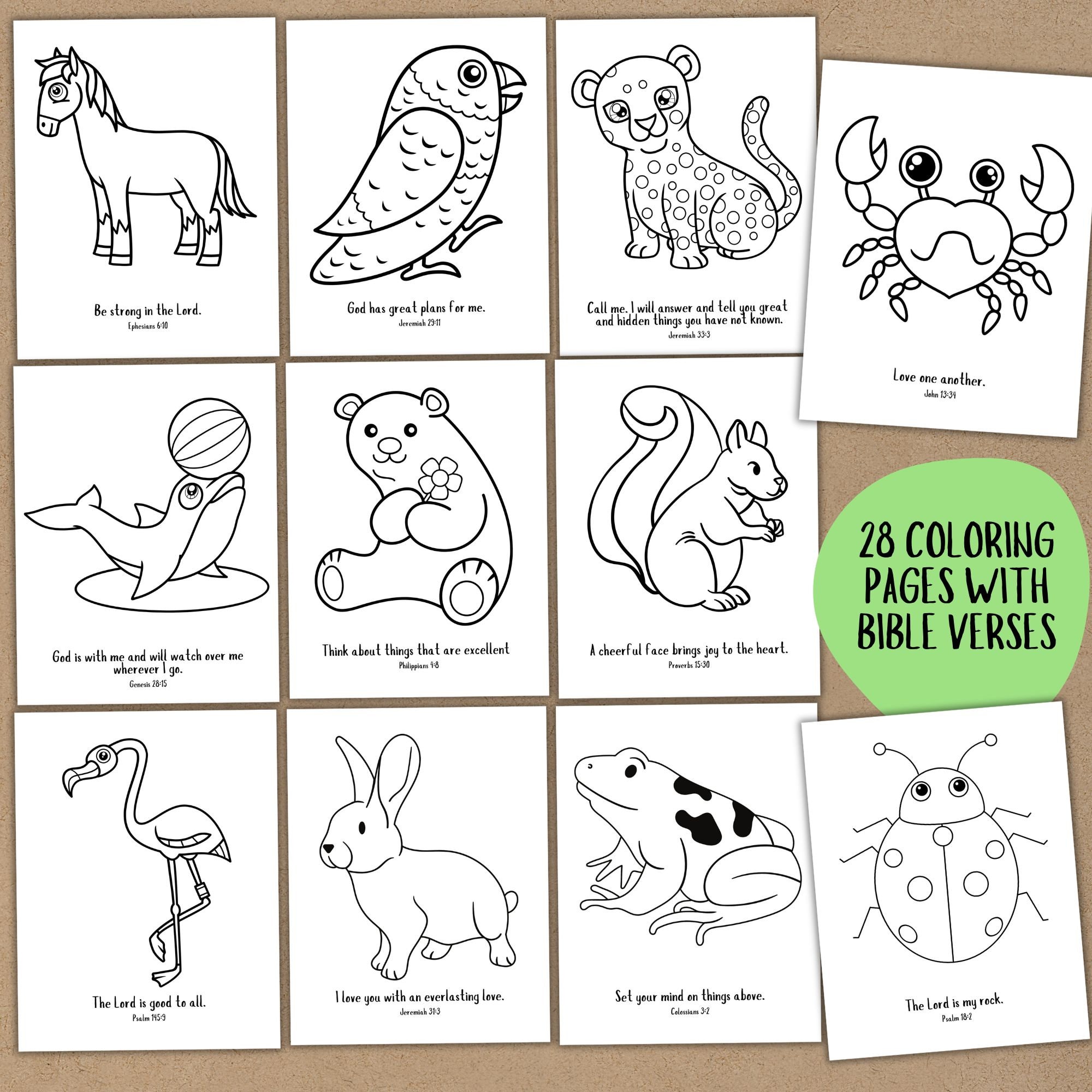 28 Page Bundle of Coloring Pages for Kid's Animals With Bible Verses ...