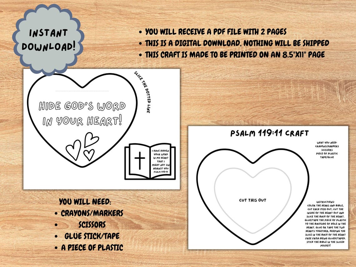 Hide God’s Word in Your Heart Craft | Psalm 119:11 Bible Craft | Heart ...