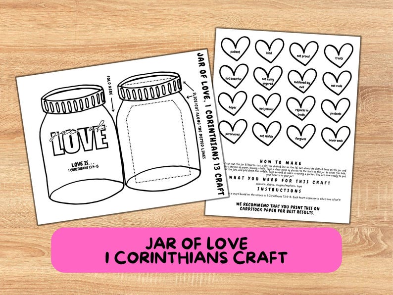 1 Corinthians 13 Love Jar Craft, Bible Verse Valentine Craft, Sunday ...