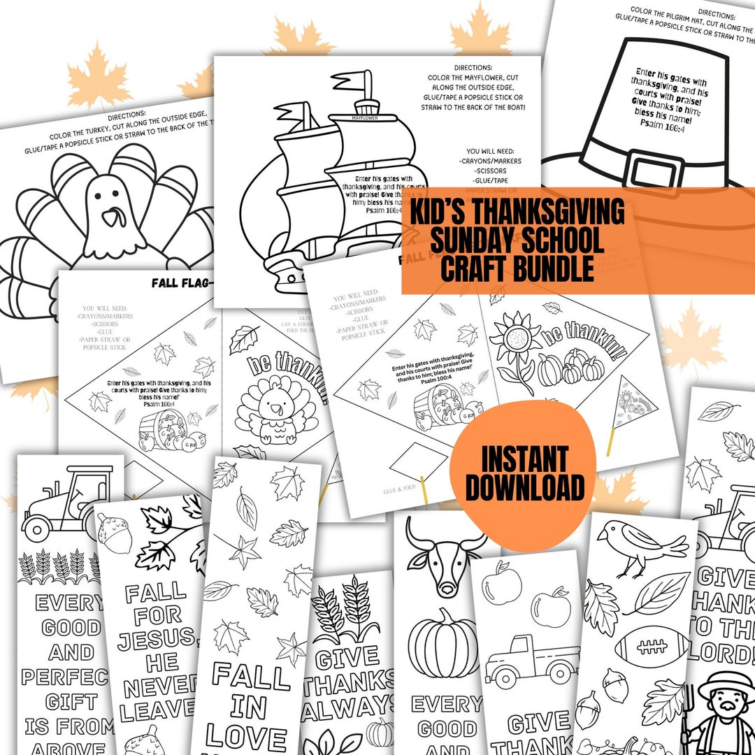 Thanksgiving Kid's Cut Out and Coloring Craft Bundle, Sunday School ...