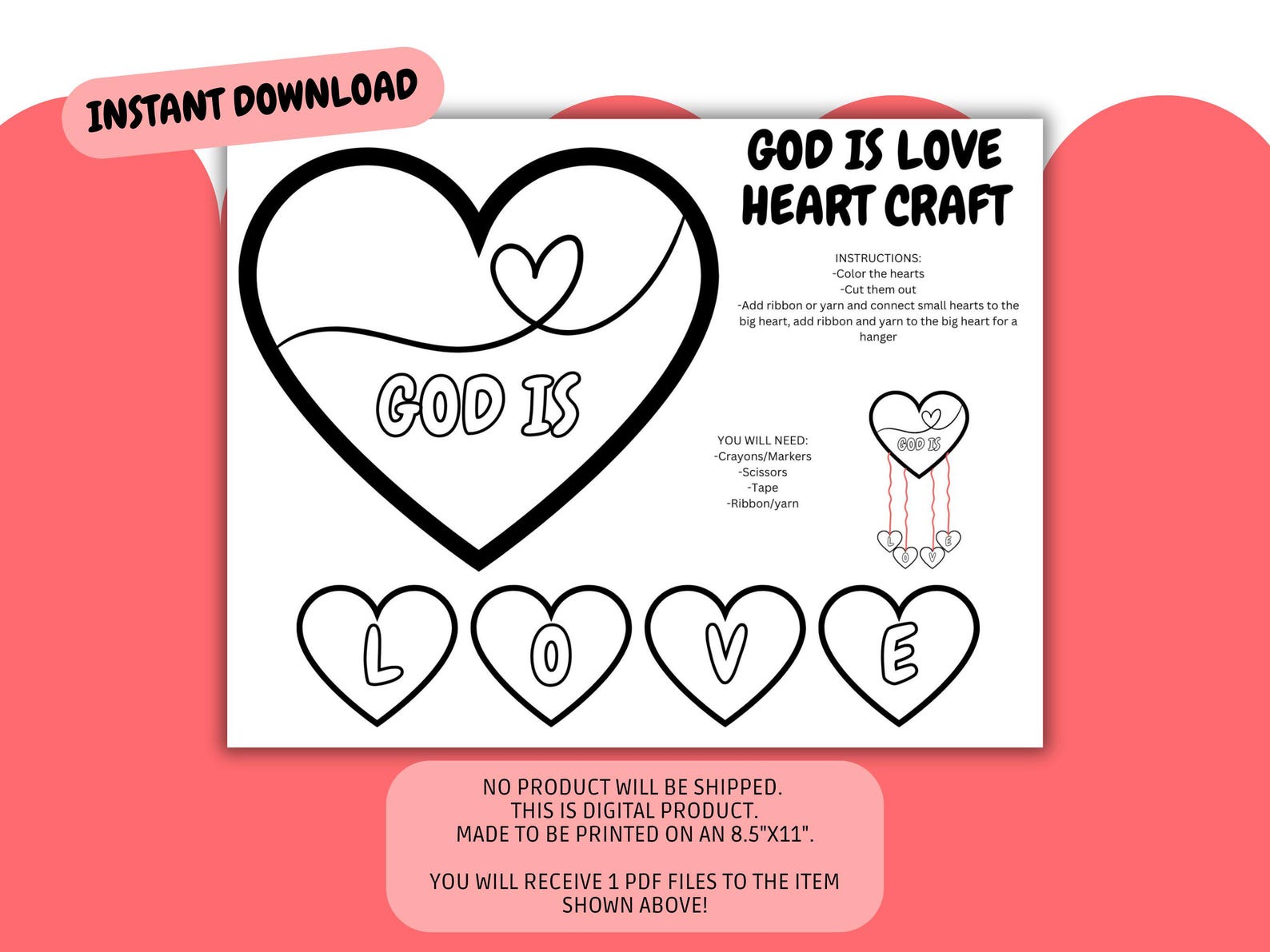 God is Love Printable Heart Kid's Craft, God is Love Craft, Printable ...