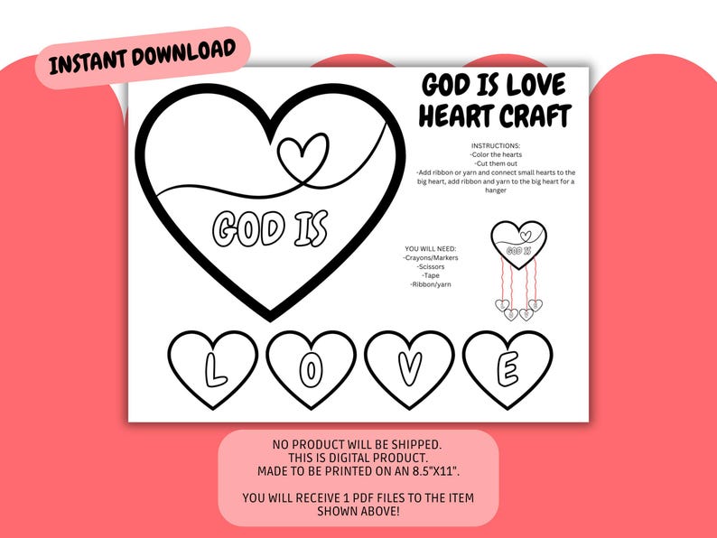 God is Love Printable Heart Kid's Craft, God is Love Craft, Printable ...