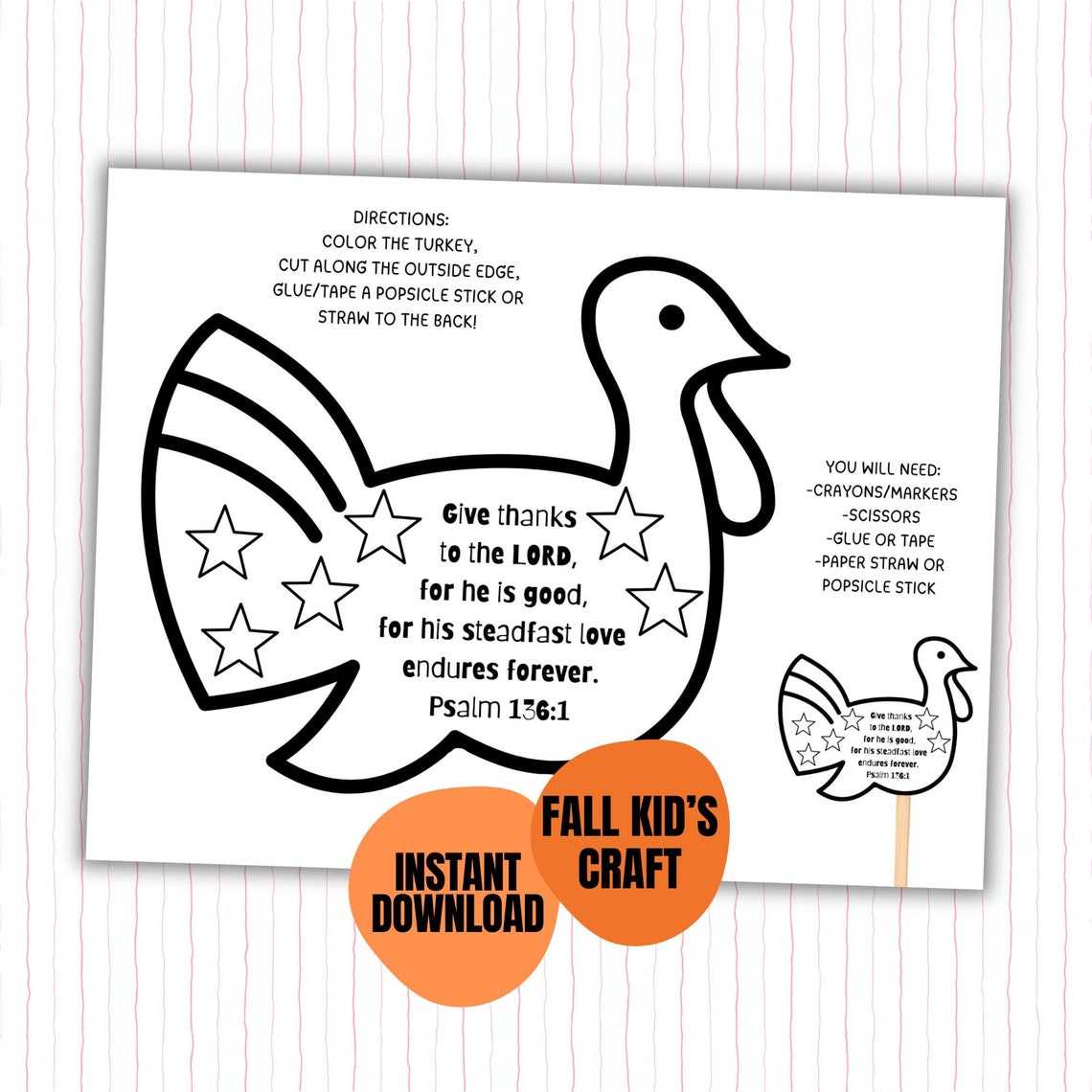 Kid's Turkey Cut Out Craft, Printable Sunday School Give Thanks ...