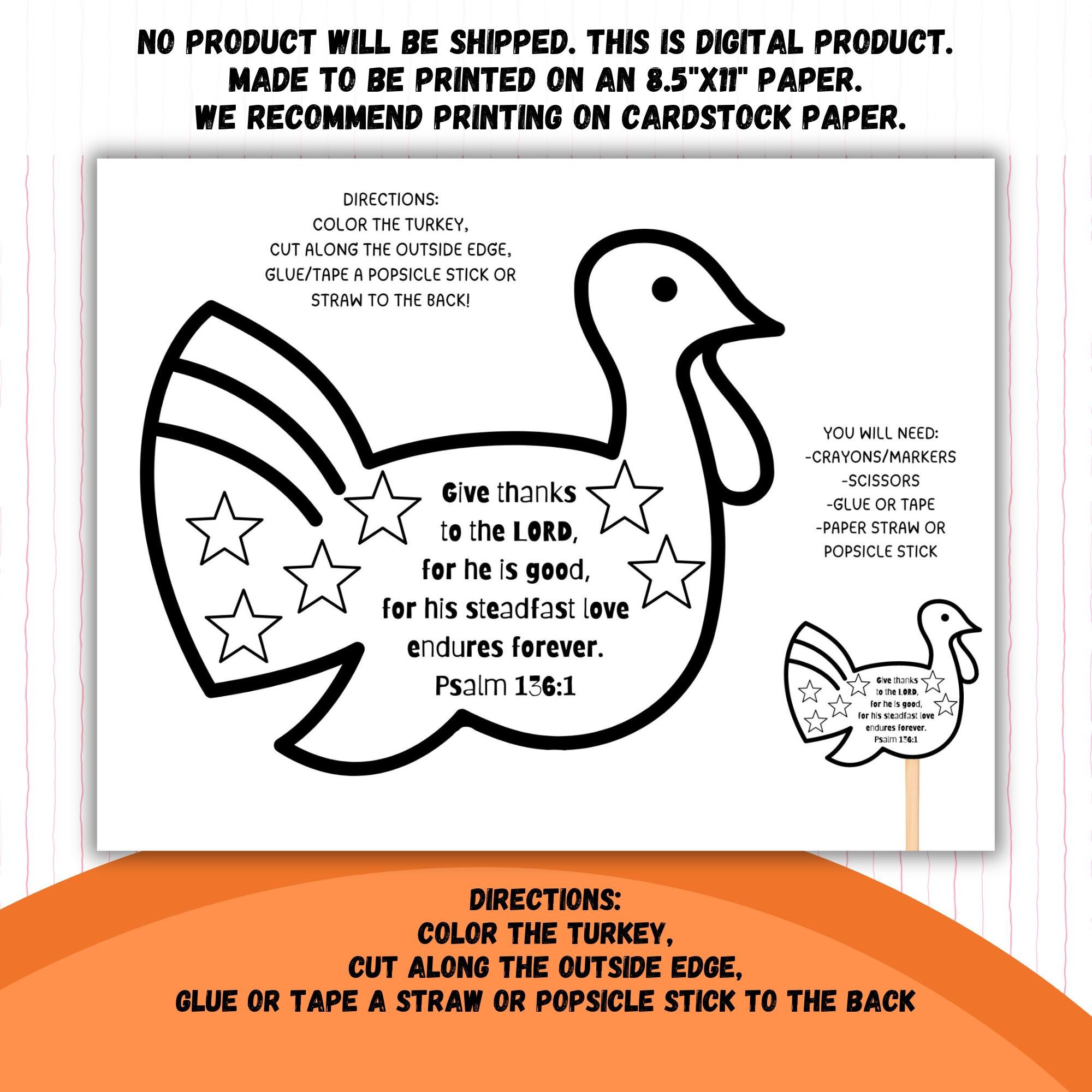 Kid's Turkey Cut Out Craft, Printable Sunday School Give Thanks ...